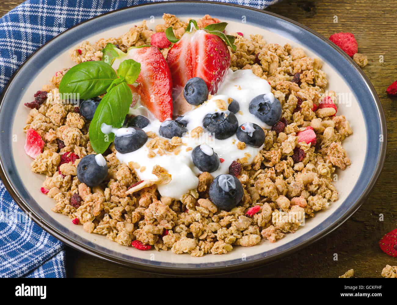 Healthy Breakfast. Muesli, berries with yogurt. Diet concept Stock ...