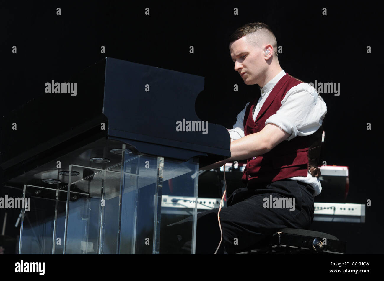 Adam Anderson of Hurts performs live on stage at Lovebox in Victoria ...