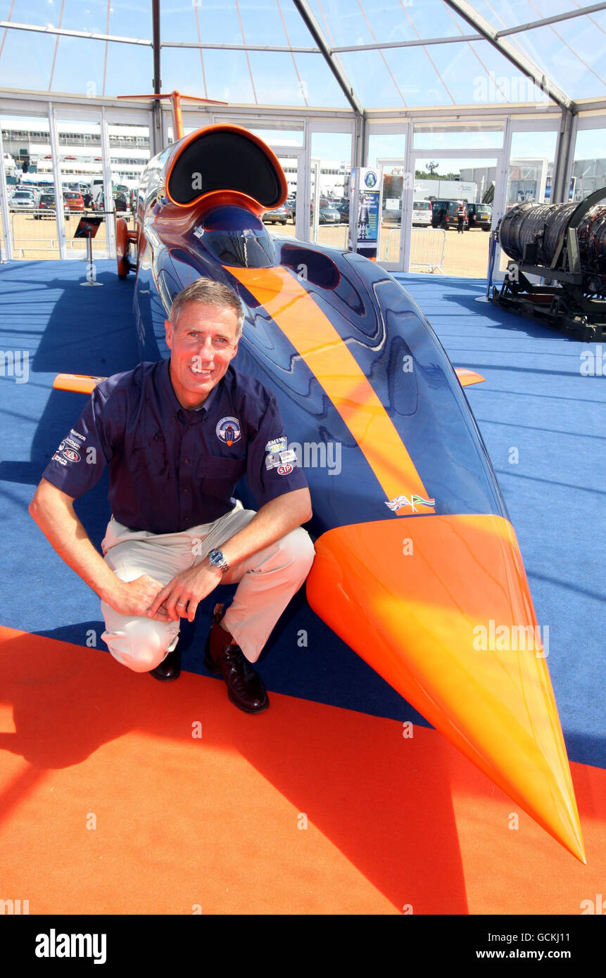 Wing Commander Andy Green OBE next to a model of the Bloodhound ...