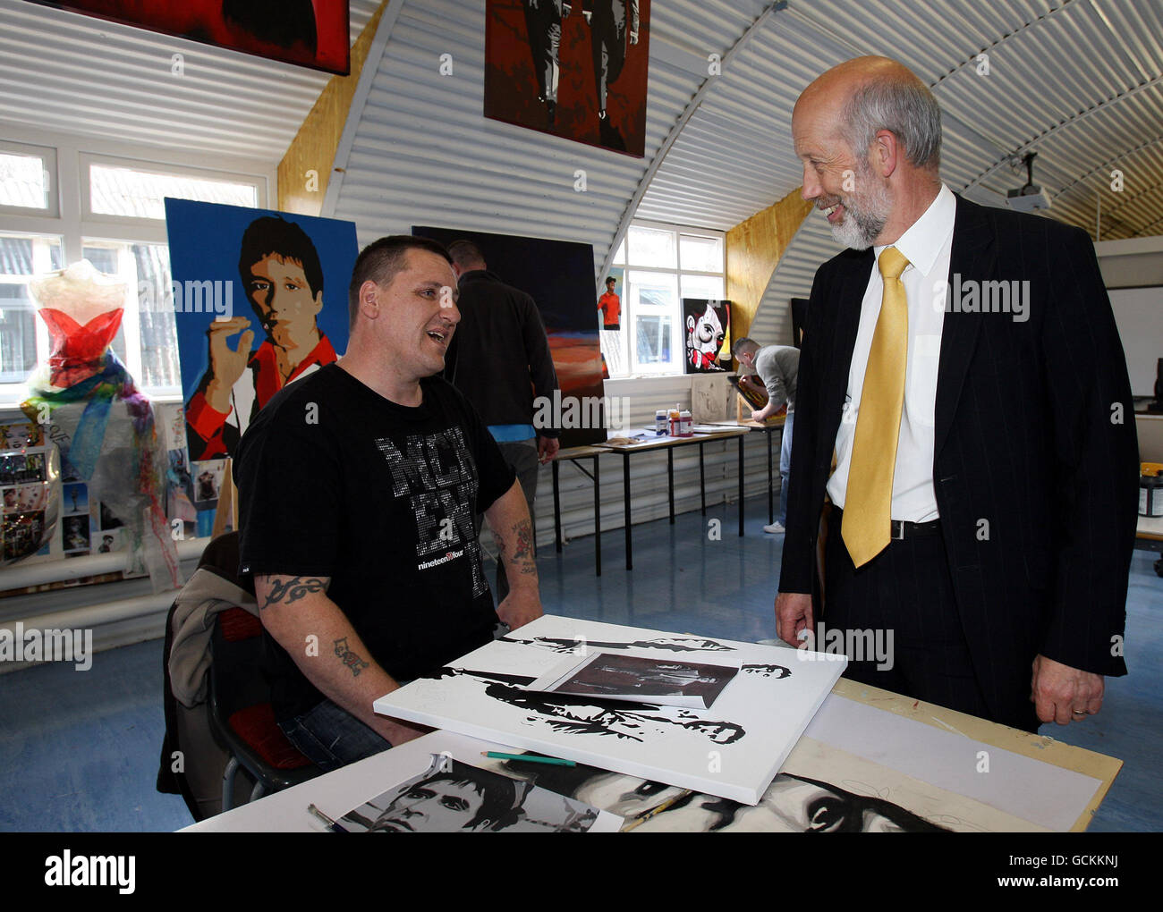 Justice Minister David Ford MLA (right) talks with prisoner William ...