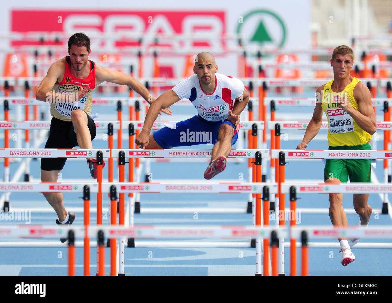 (left to right) Germany's Matthias Buhler, France's Garfield Darien and ...