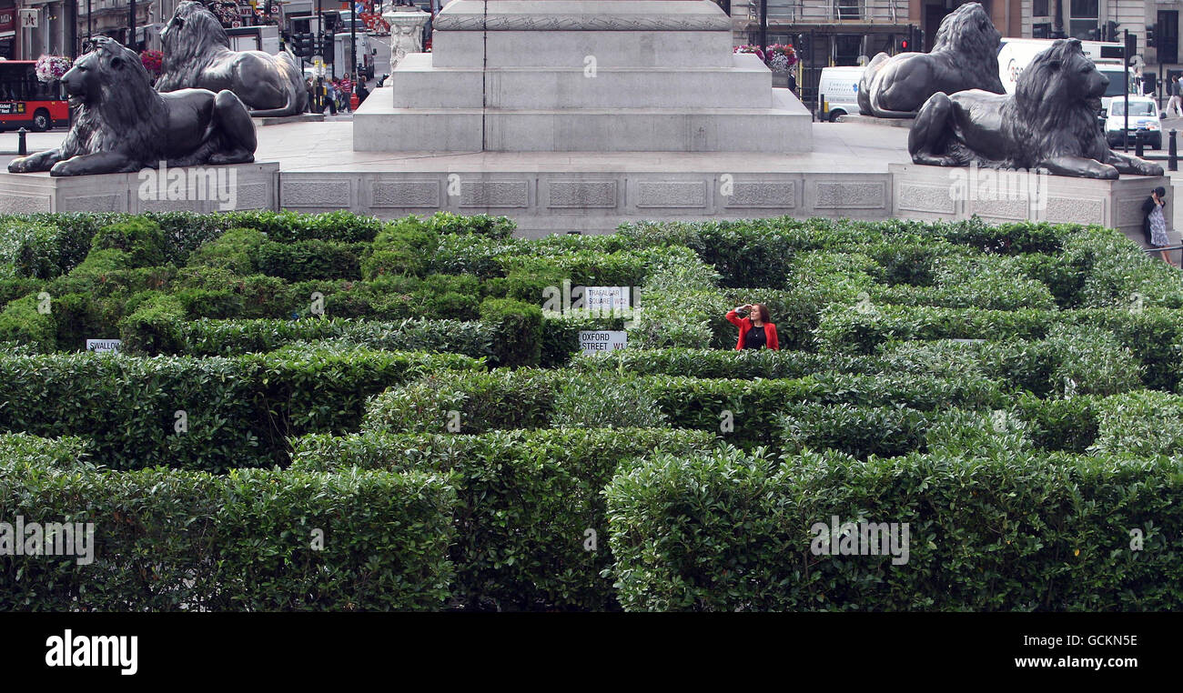 A maze in Trafalgar Square, London, created by the West End Partnership ...