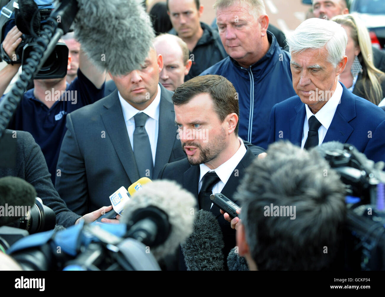 Brother Angus Moat reads out a statement to the media after the funeral ...