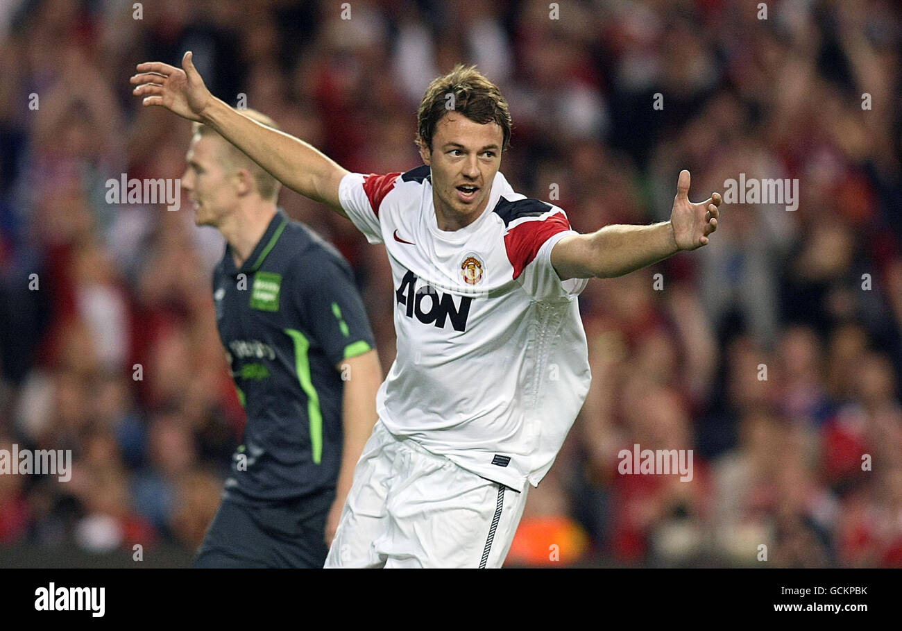 Manchester United's Johnny Evans celebrates after scoring his sides ...