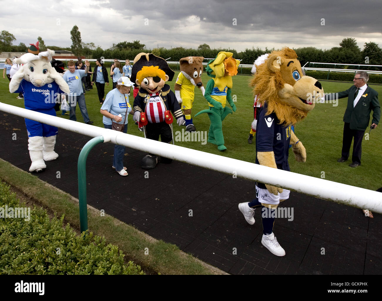 Horse racing races mascot masco full length fence rail hi-res stock ...