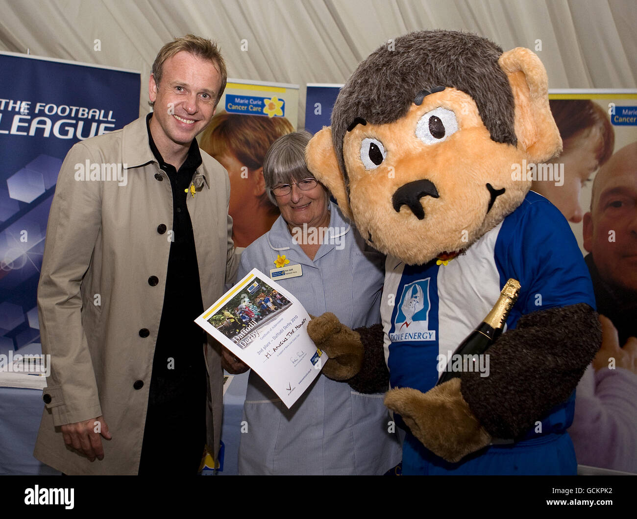 Hartlepool United's H'Angus the Mascot (right) recieves his award for ...
