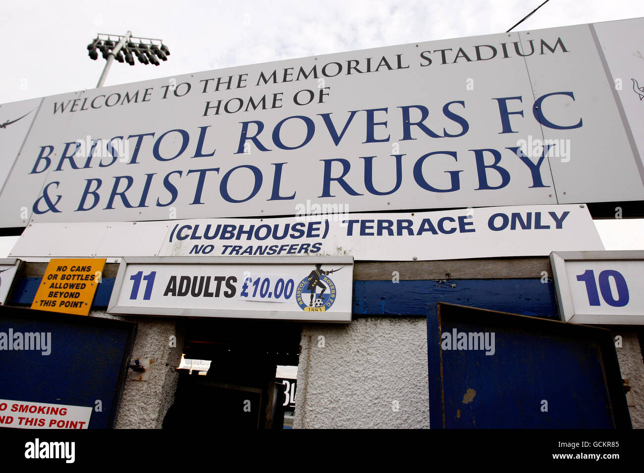 Signage above one of the turnstiles at the Memorial Stadium Stock Photo ...