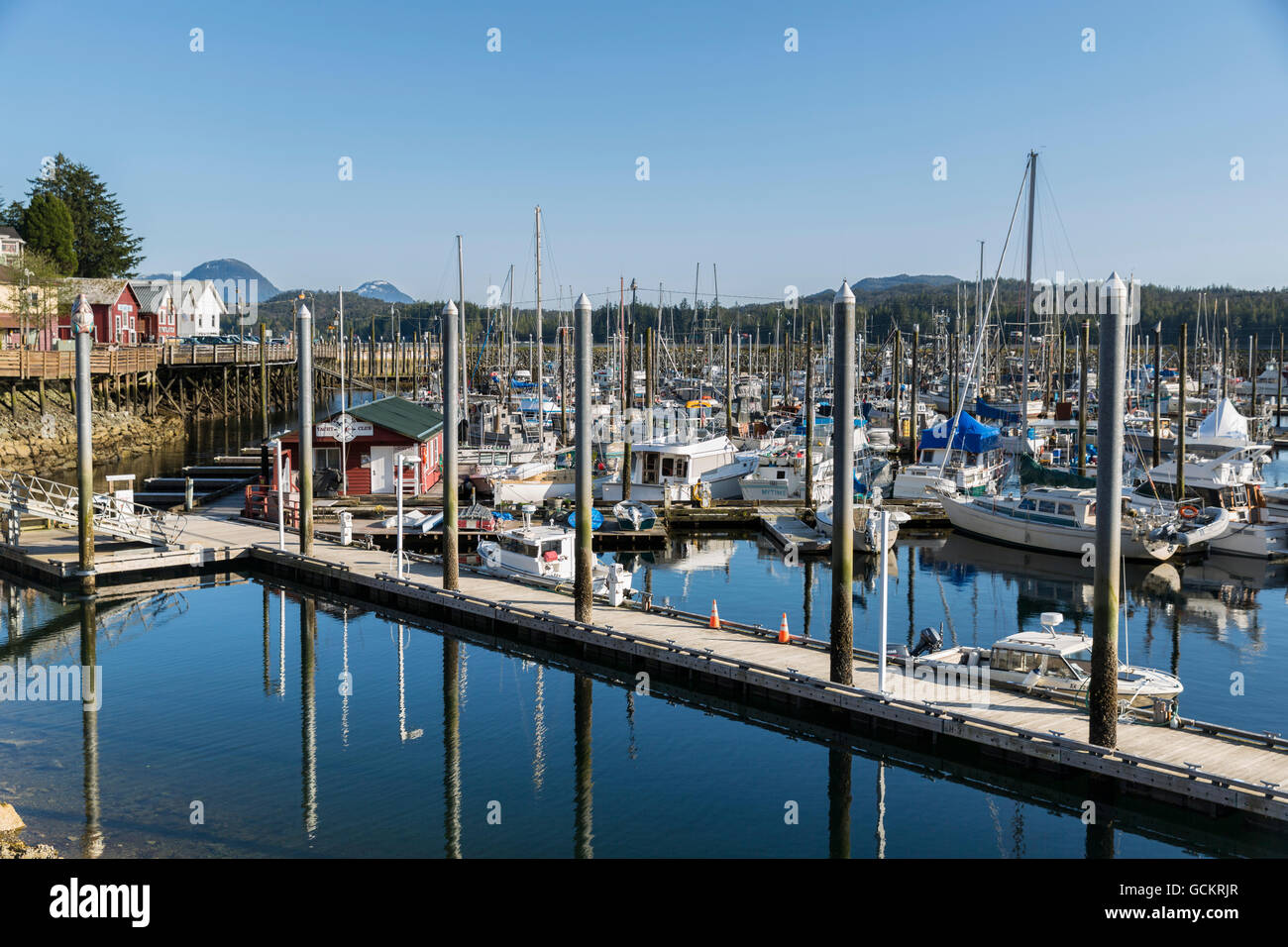 Boats docked in the small boat harbor in downtown Ketchikan, Southeast ...
