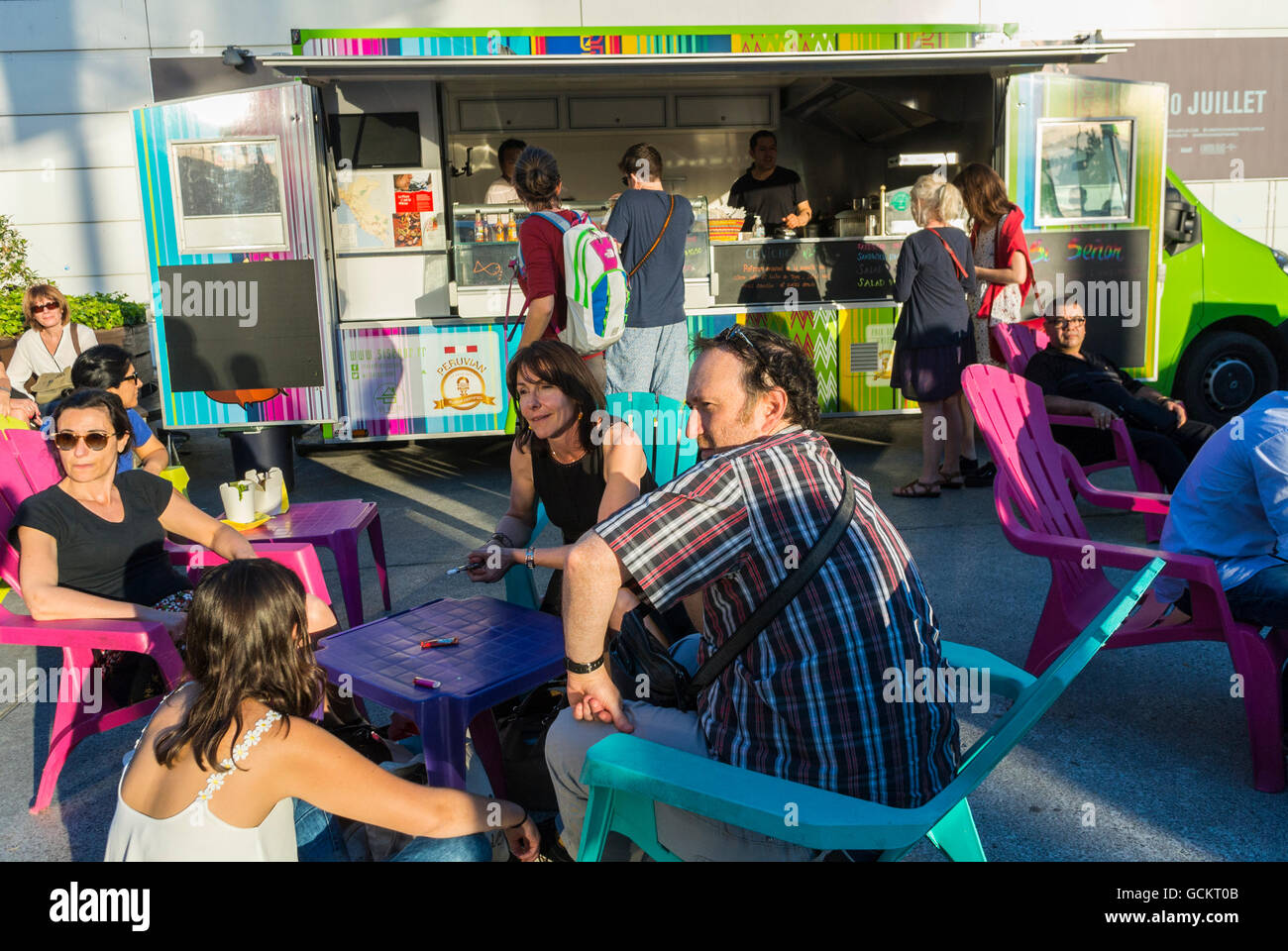 Paris, France, French Family Sharing Meals at Table Outside, Street ...