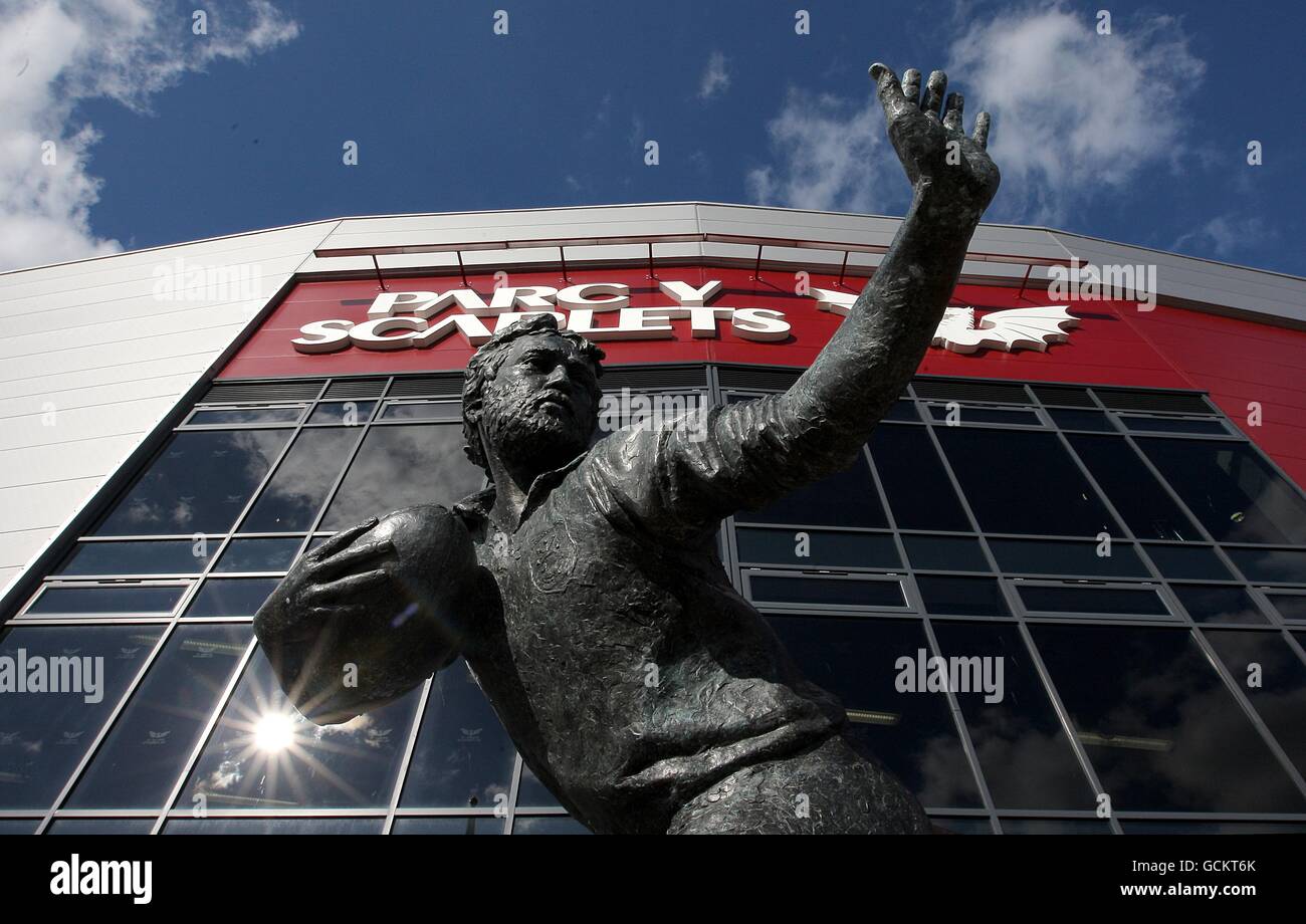 General view of the statue of Ray Gravell outside Parc y Scarlets in ...