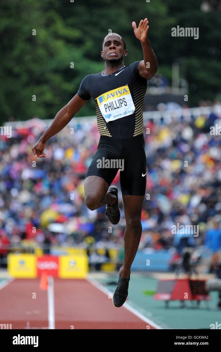 USA's Dwight Phillips in action during the mens long jump at the AVIVA ...