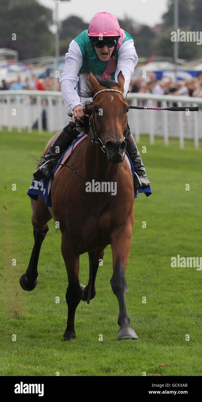 Jockey Tom Queally as they cross the line to win the Darley Yorkshire ...