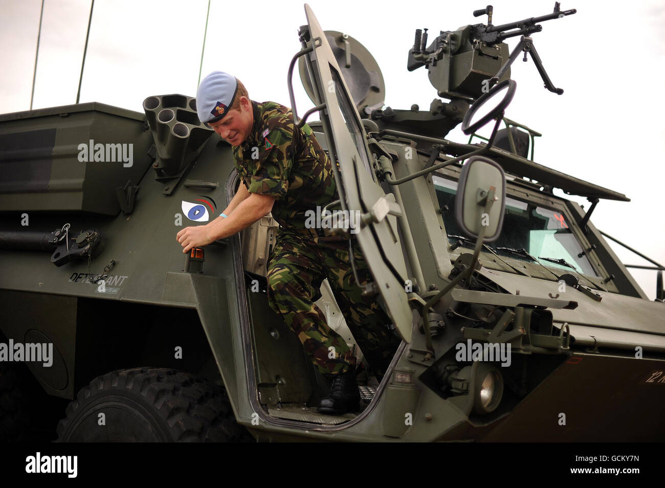 Prince Harry climbs out of an RAF Fuchs vehicle during a visit to RAF ...