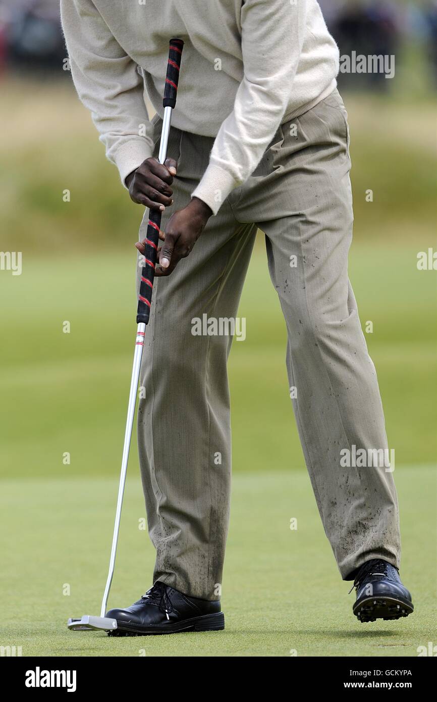 A close up of Fiji's Vijay Singh putting during round two of The Open ...
