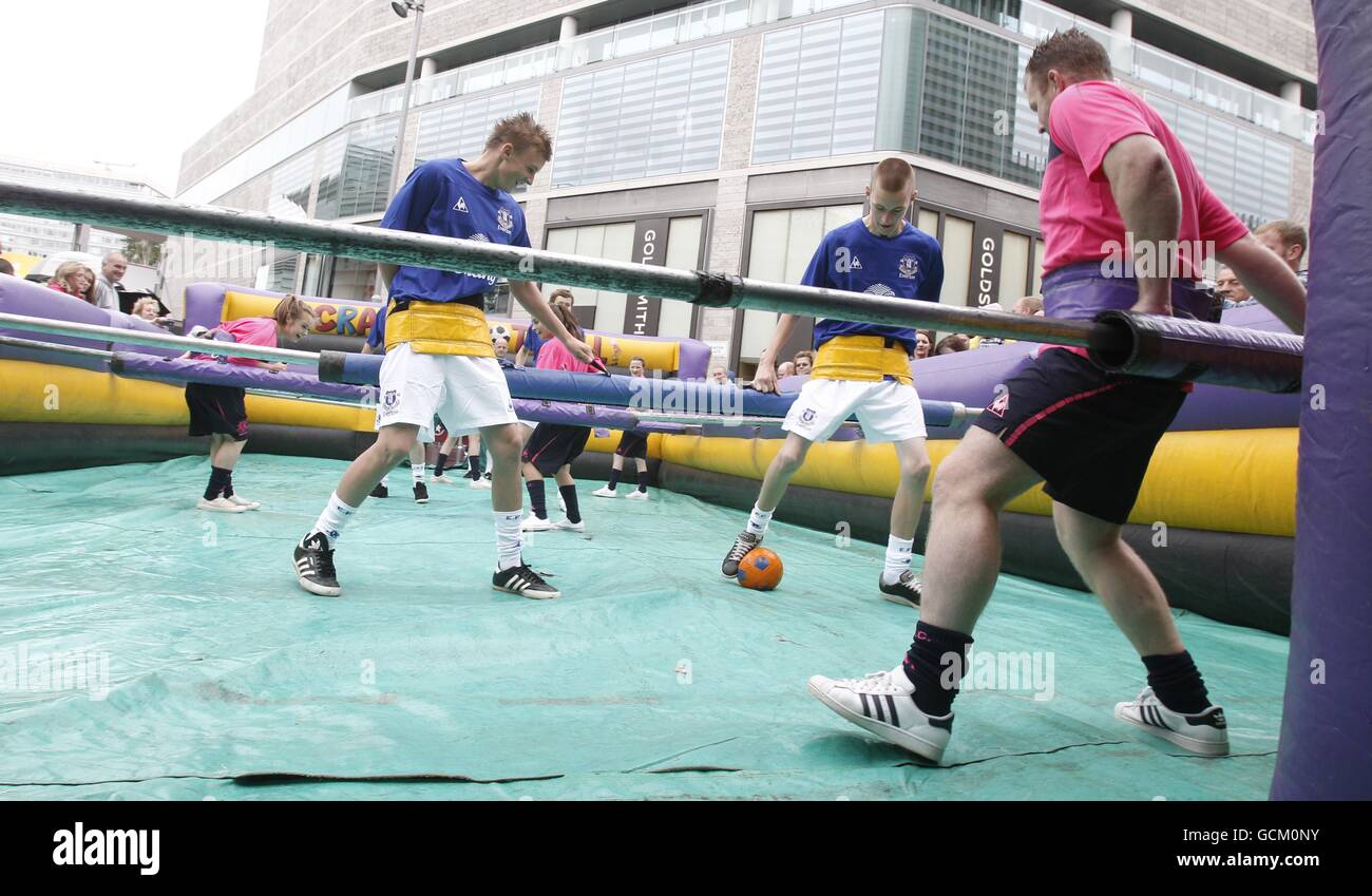 Soccer everton fc human table football paradise street hi-res stock ...