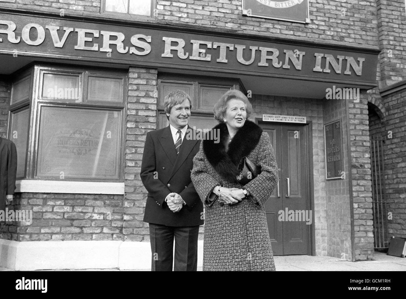 Prime Minister Margaret Thatcher outside the Rovers Return with William ...