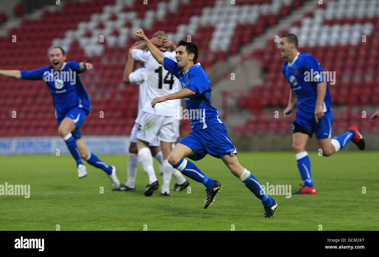 Bangor City's Chris Jones celebrates scoring the winning goal during ...