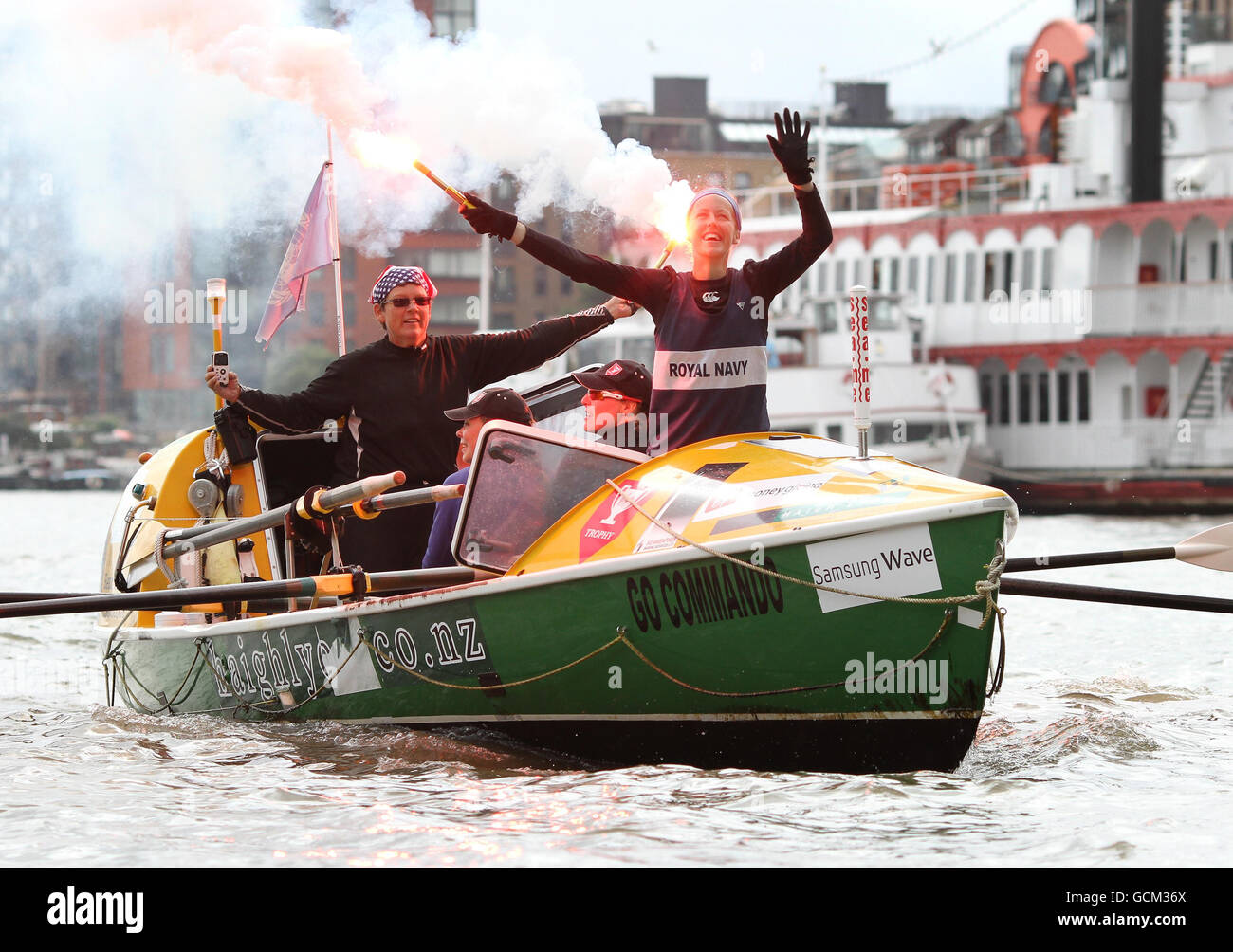 Celebrate completing rowing challenge around great britain hi-res stock ...
