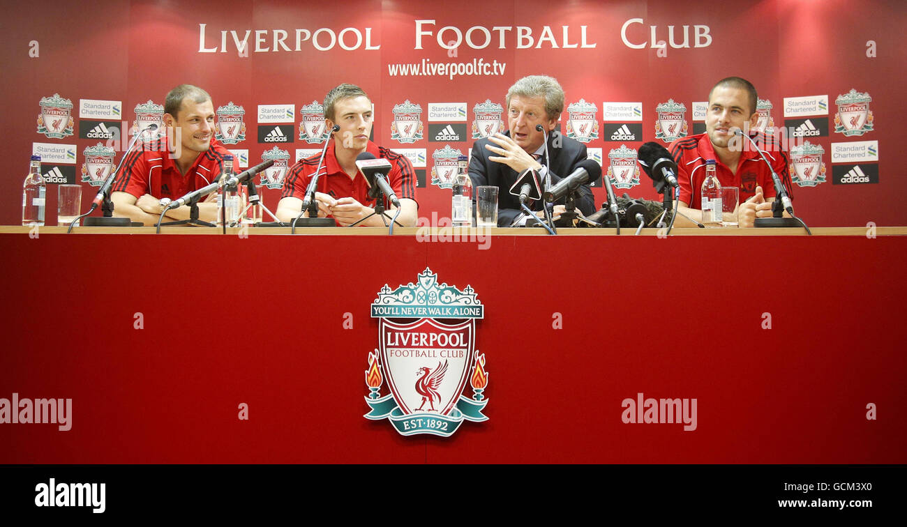 Liverpool's new signings Milan Jovanovic (left), Danny Wilson, manager ...