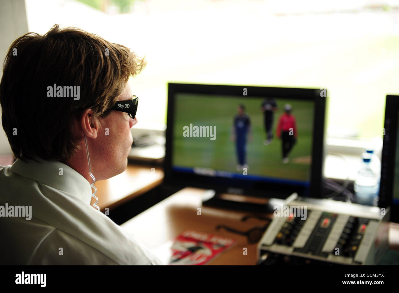 Sky television commentator Nick Knight watches the game wearing special ...