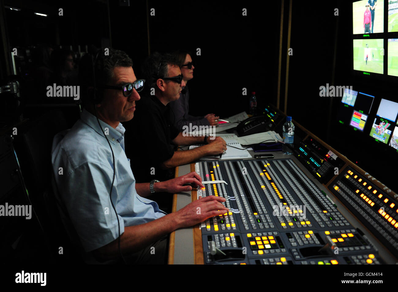 The Sky Sports producers watch the action from the 3D outside broadcast ...