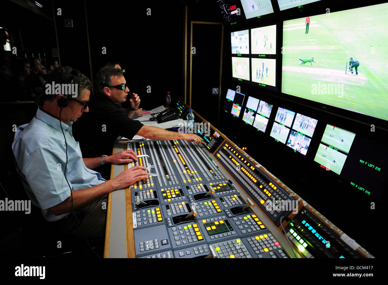 The Sky Sports producers watch the action from the 3D outside broadcast ...
