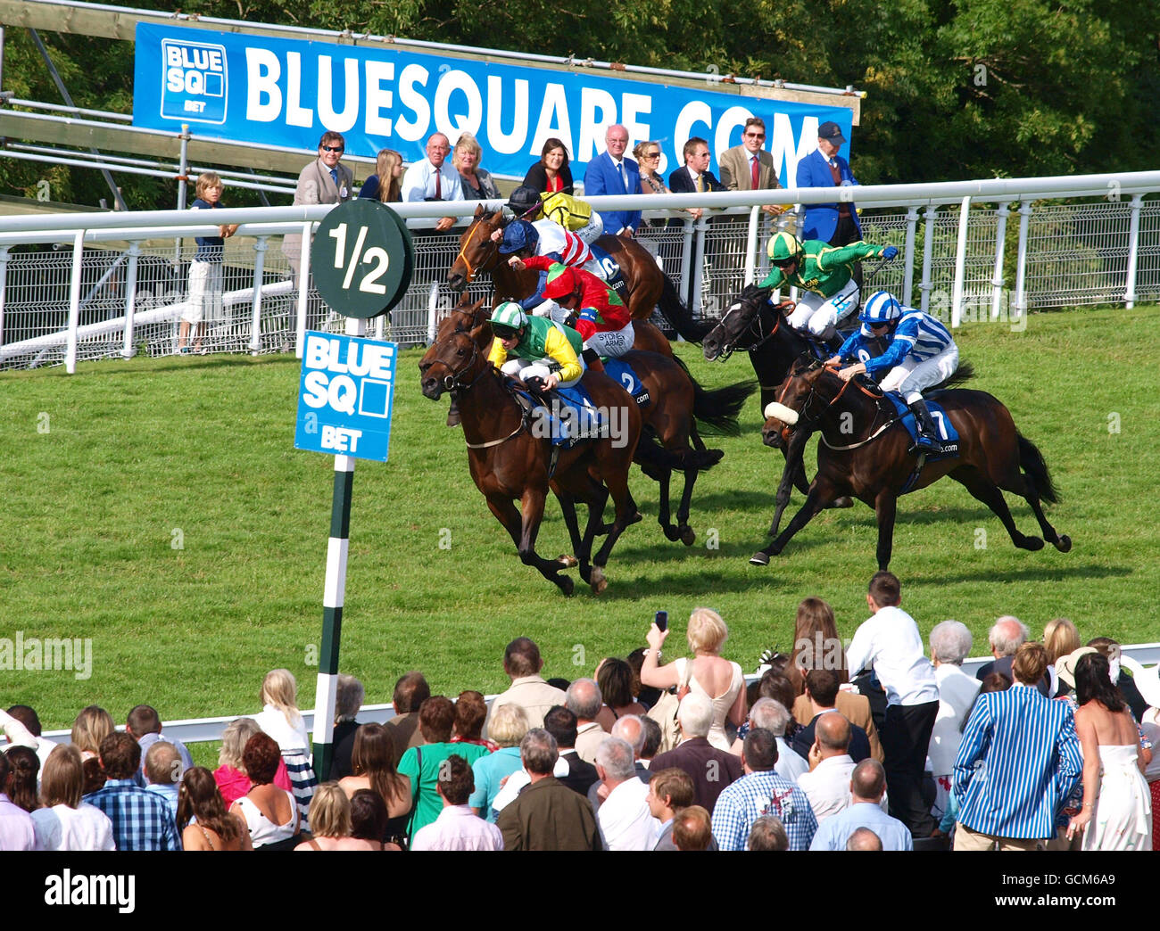 Jockey Barry McHugh on Majestic Myles leads the field during the Play ...