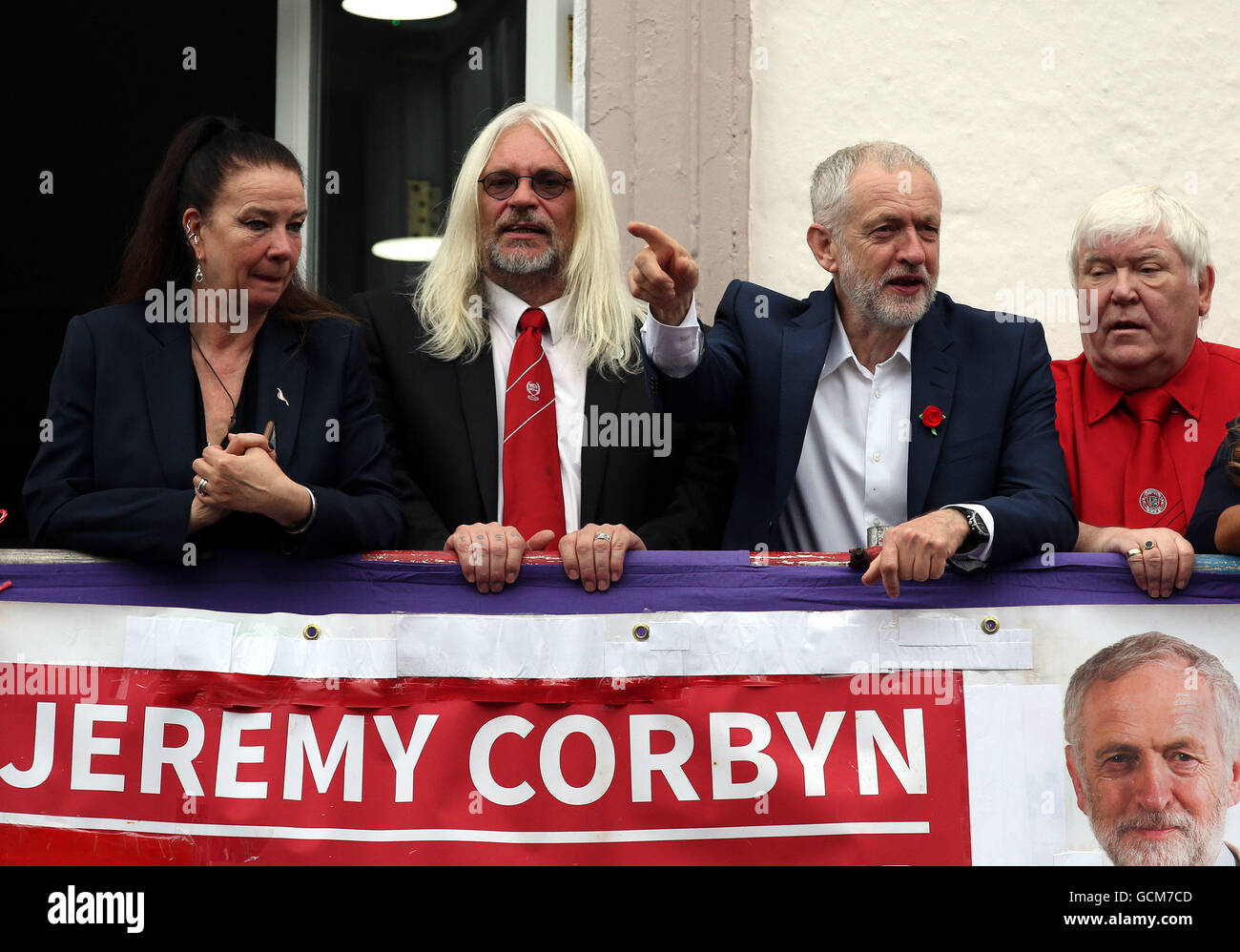 Labour leader Jeremy Corbyn (second right) watches as miners head ...
