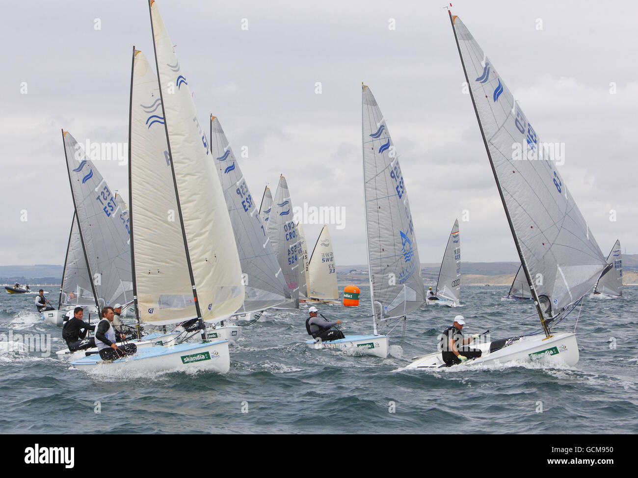 The Finn dinghy fleet race during the Sail For Gold Regatta in Weymouth ...