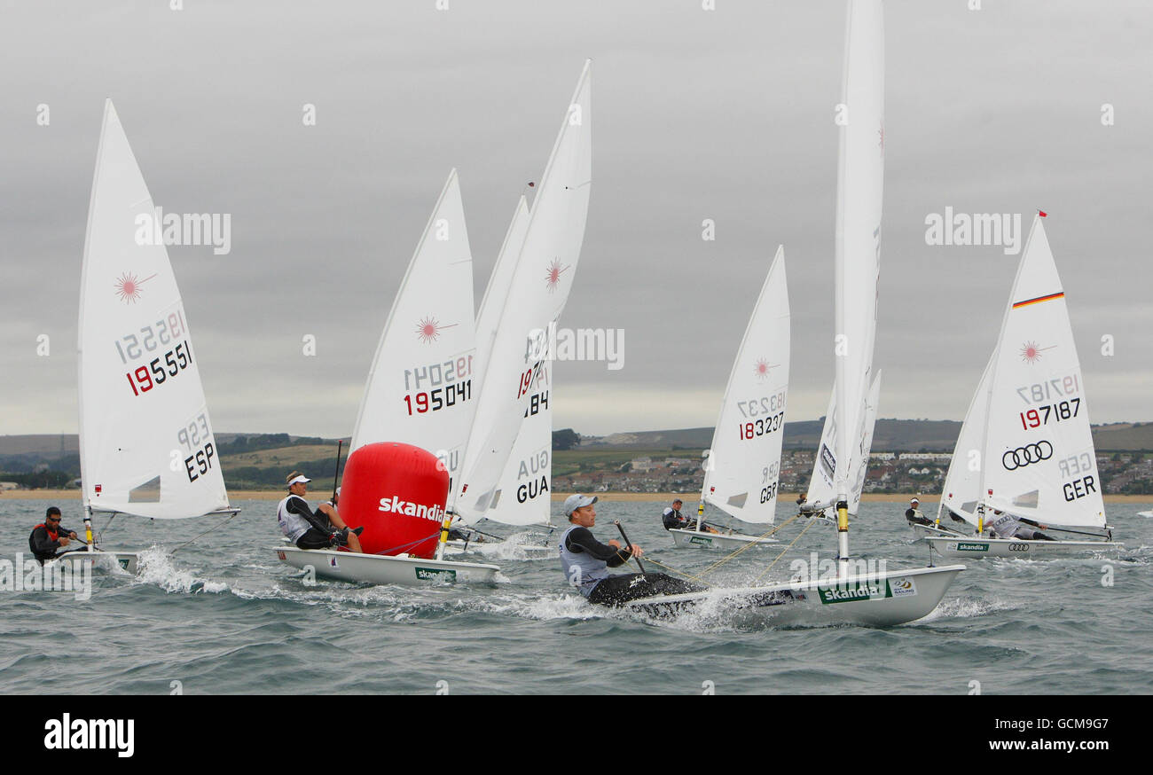 British Laser World Champion Paul Goodison (front right) takes a ...