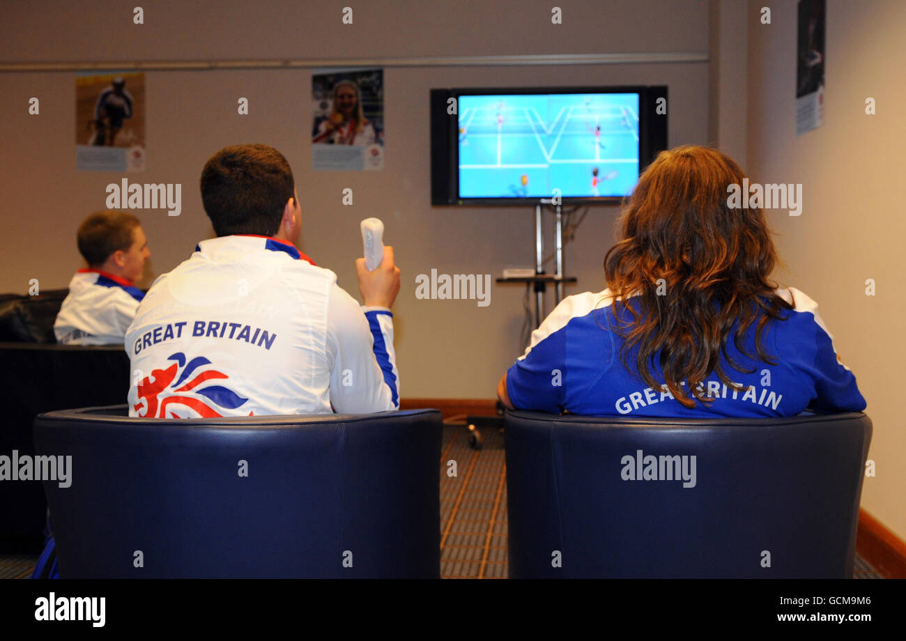 Great Britain Youth team members try their hand at a Nintendo Wii game ...