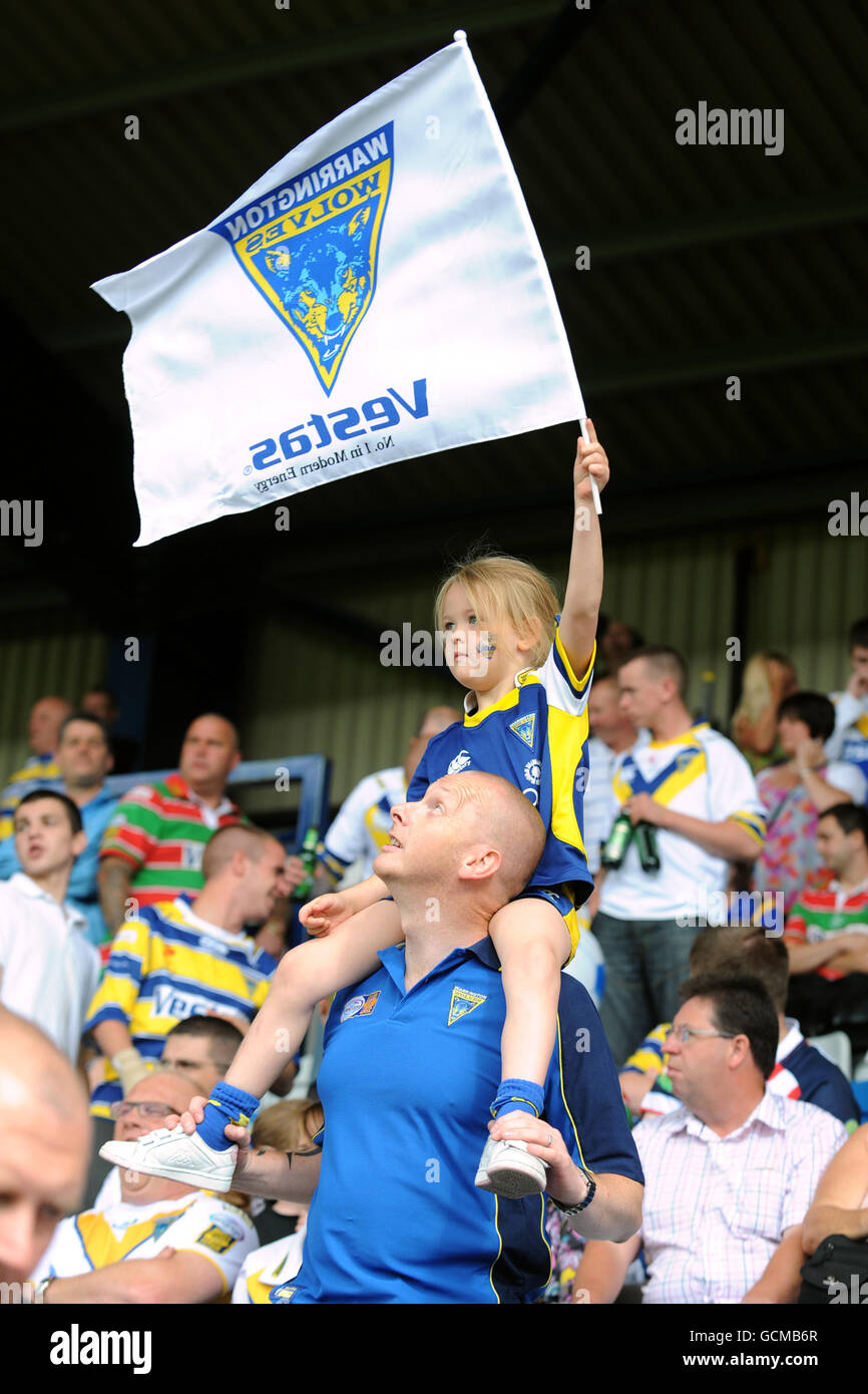 Warrington wolves fans cheer on their side in the stands hi-res stock ...