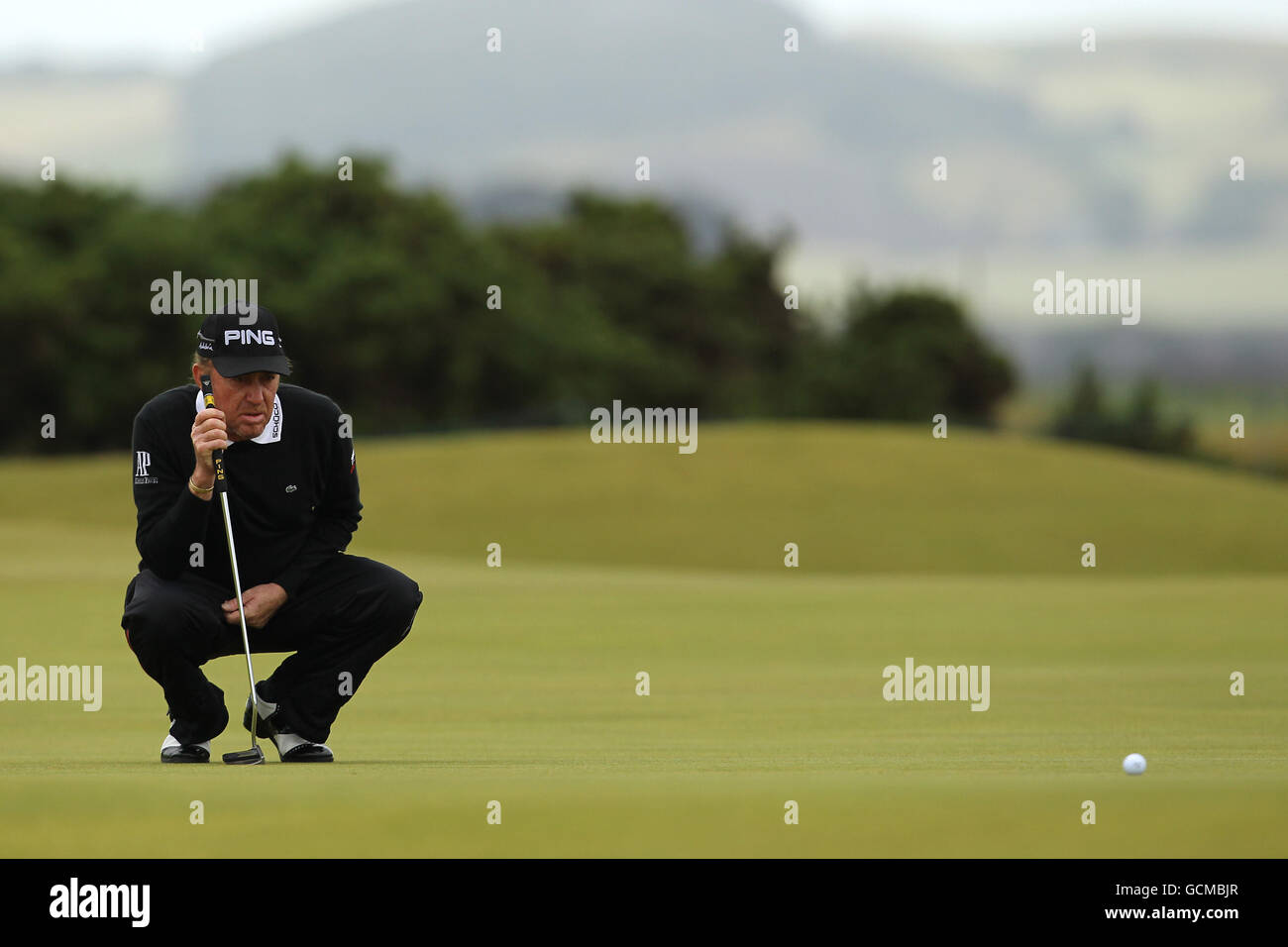 Spain's Miguel Angel Jimenez lines up a putt during round two of The ...