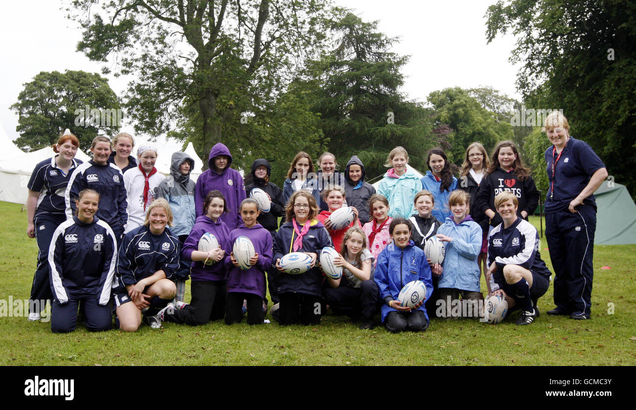 Rugby Union - Scotland Women Visit Girl Guides - Netherurd Stock Photo ...