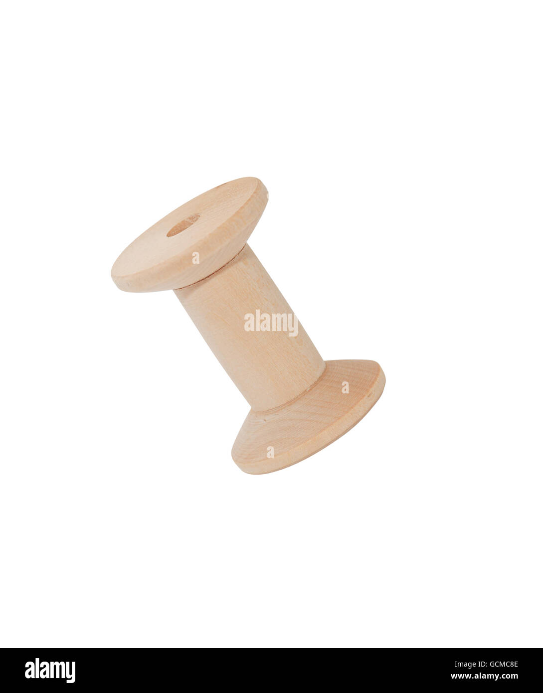 Empty wooden sewing spool isolated on white background with clipping ...