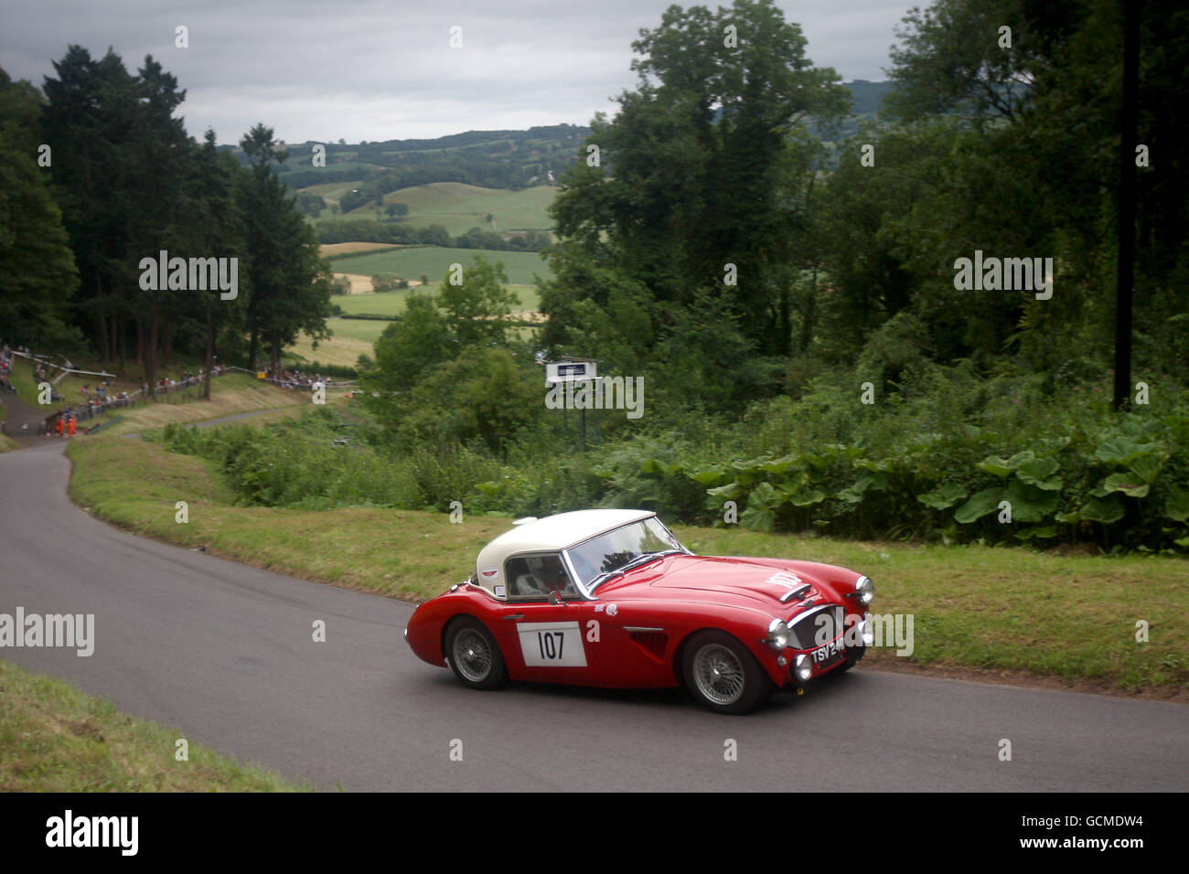 Mike Cockayne in the 1962 Austin Healey 3000 during Shelsley Walsh Hill ...