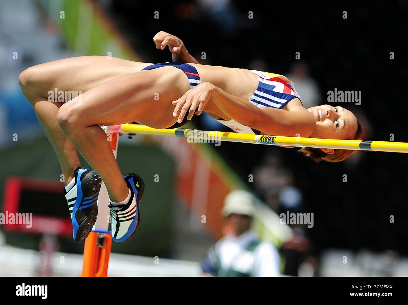 Great Britain's Jessica Ennis just clears the high jump bar on her way ...