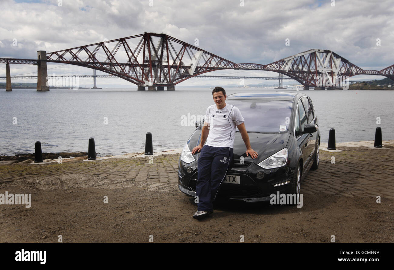 Scotland rugby player Nick De Luca is pictured with a Ford car during a ...