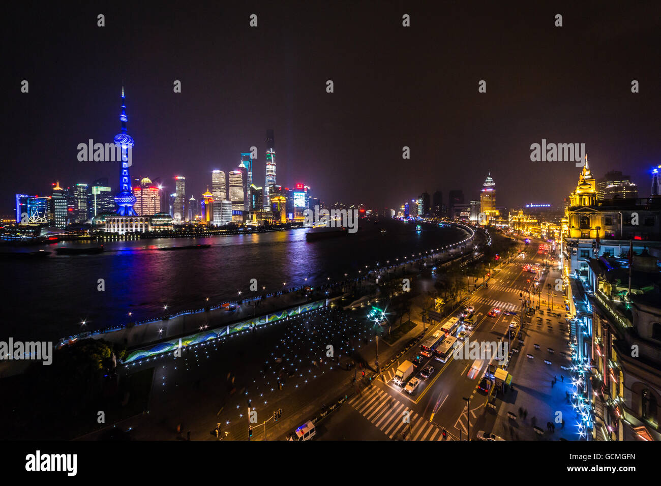 panoramic view of shanghai in a beautiful nightfall ,China Stock Photo ...