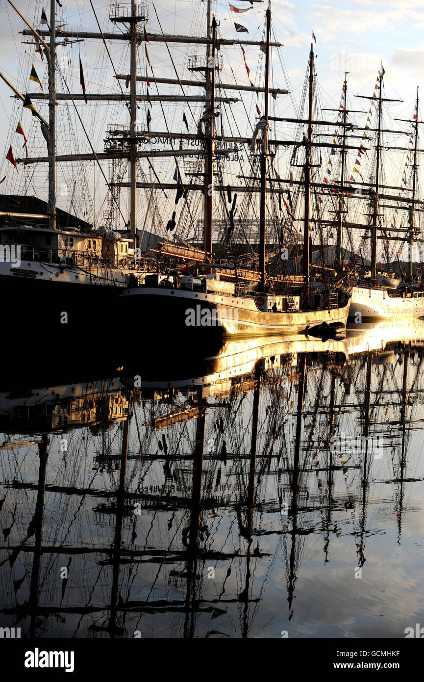 The sun rises over the Tall Ships moored at Hartlepool Marina at the ...
