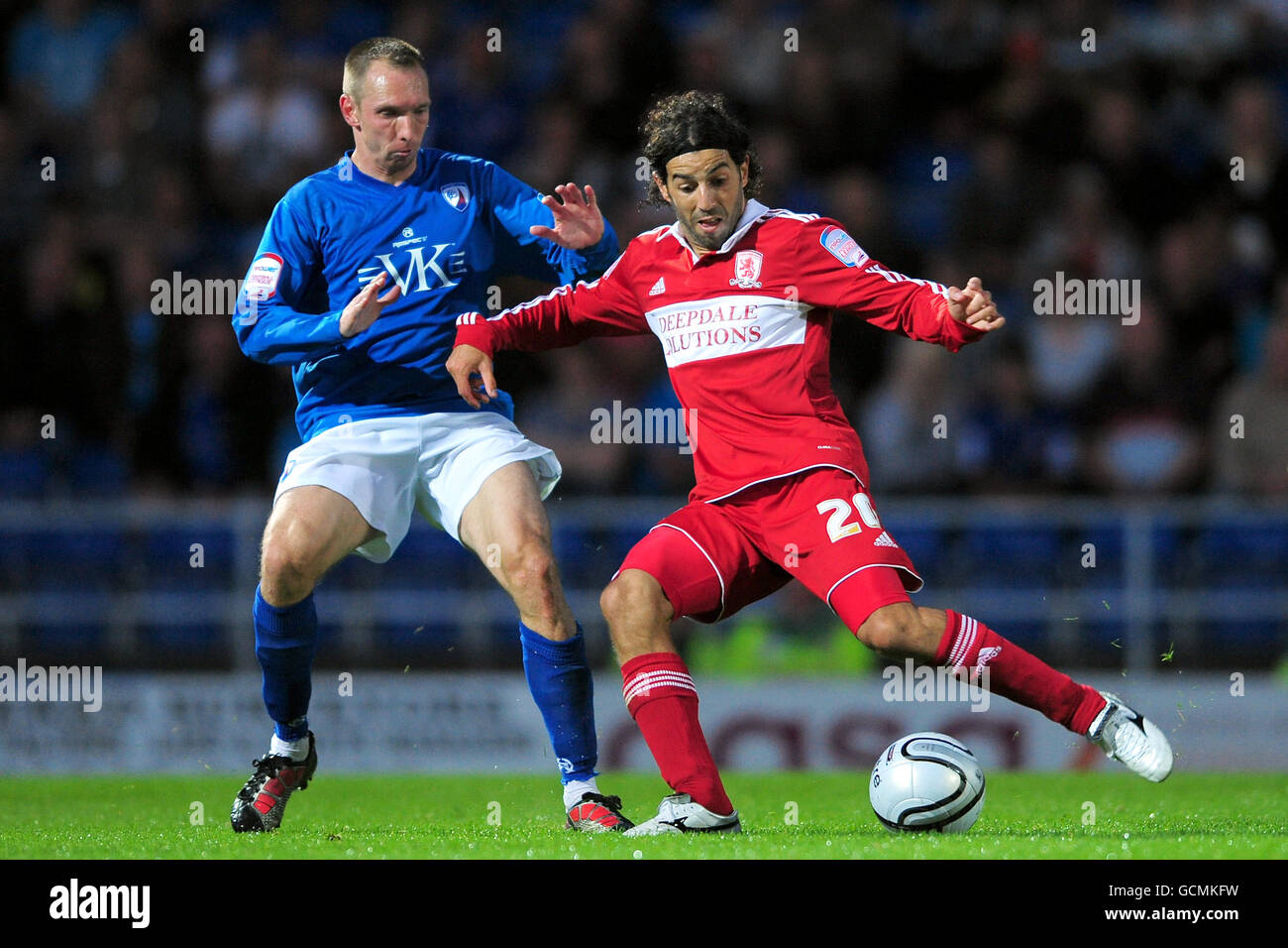 Chesterfields mark allott left middlesbroughs julio arca right in ...