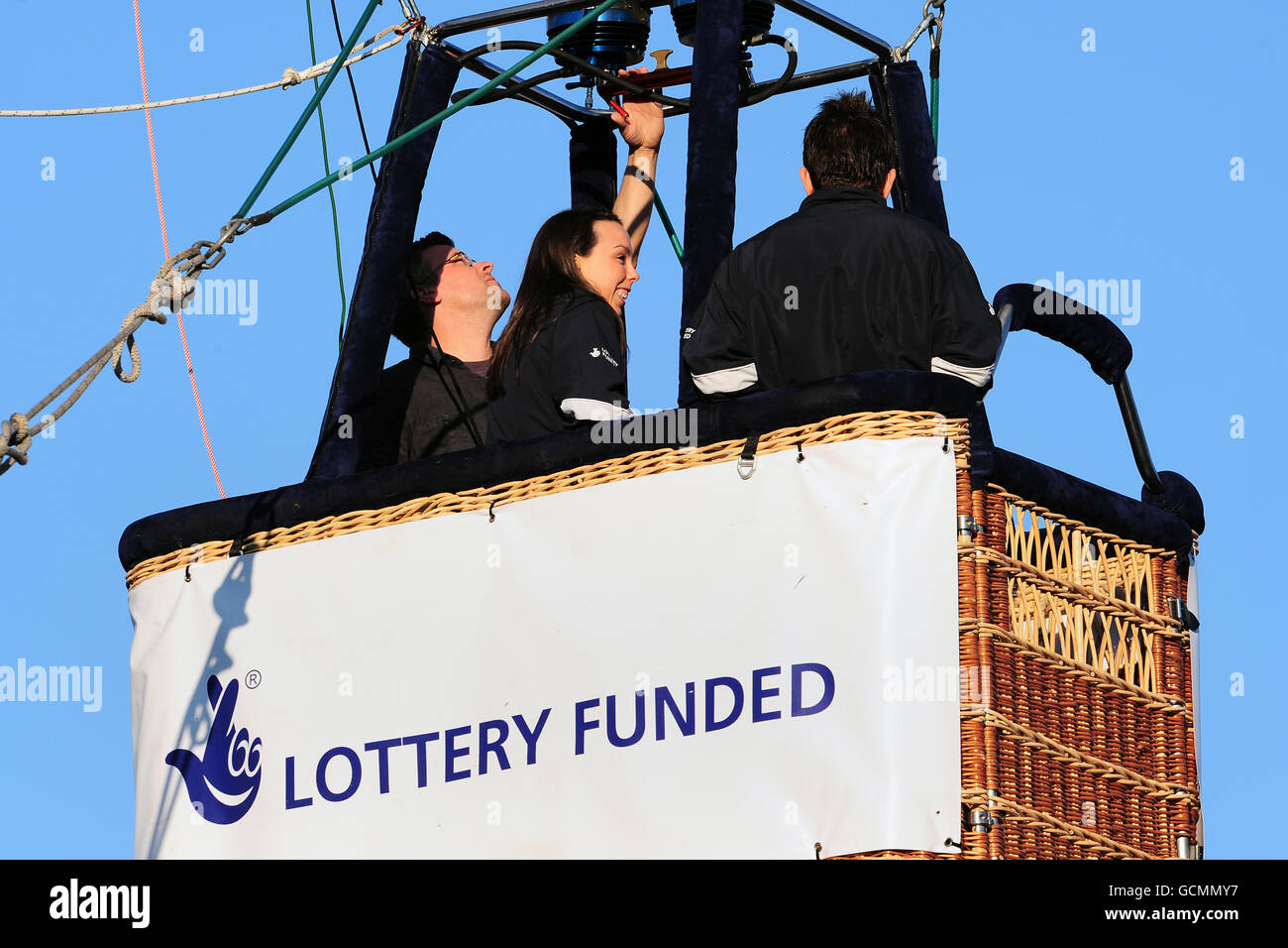 National lottery hot air balloon over manchester hi-res stock ...