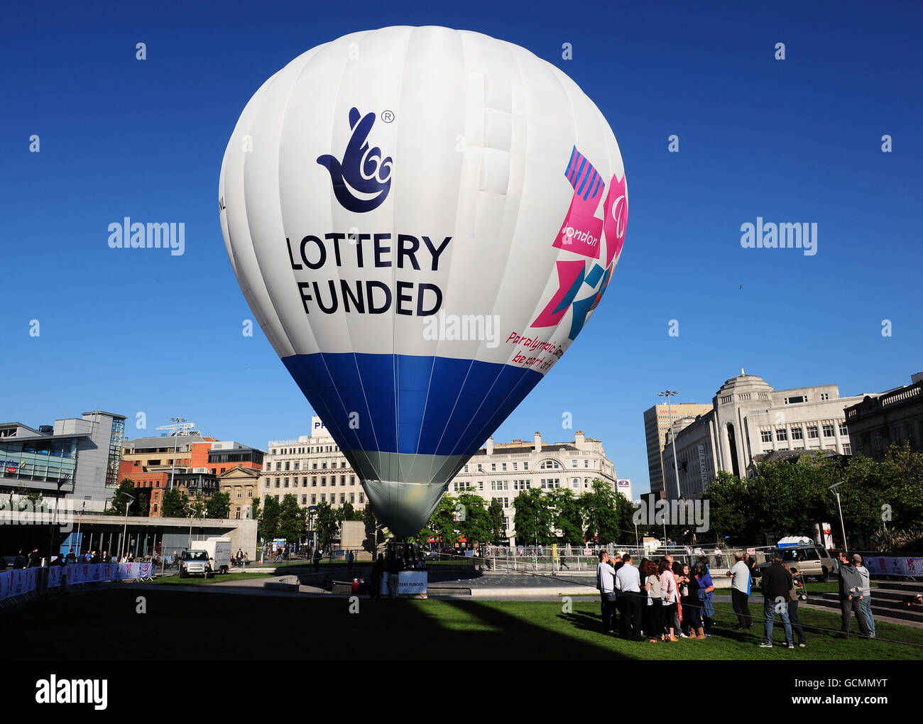 Olympics - National Lottery Hot Air Balloon over Manchester Stock Photo ...