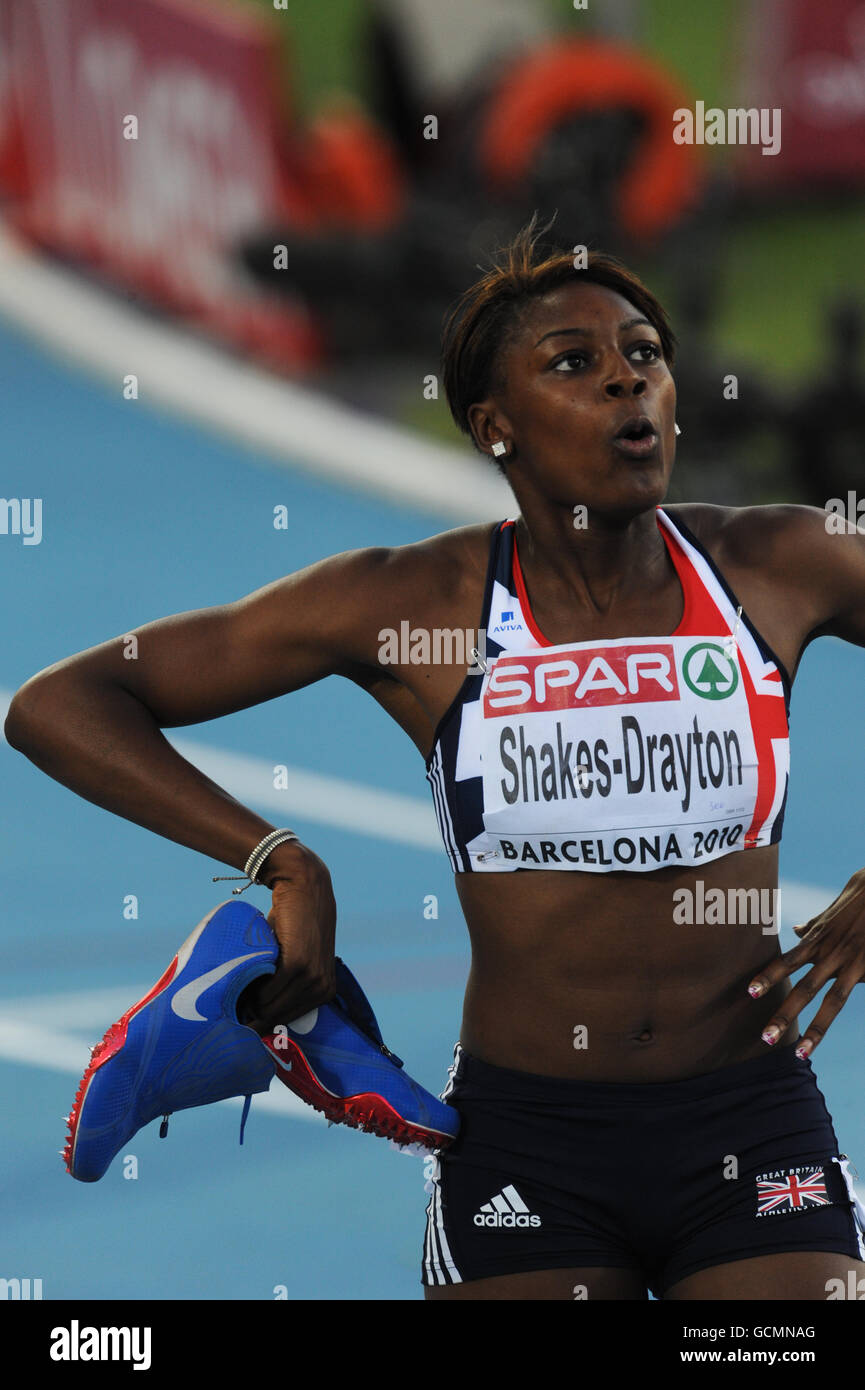 Great britains perri shakes drayton after the womens 400m hurdles hi ...