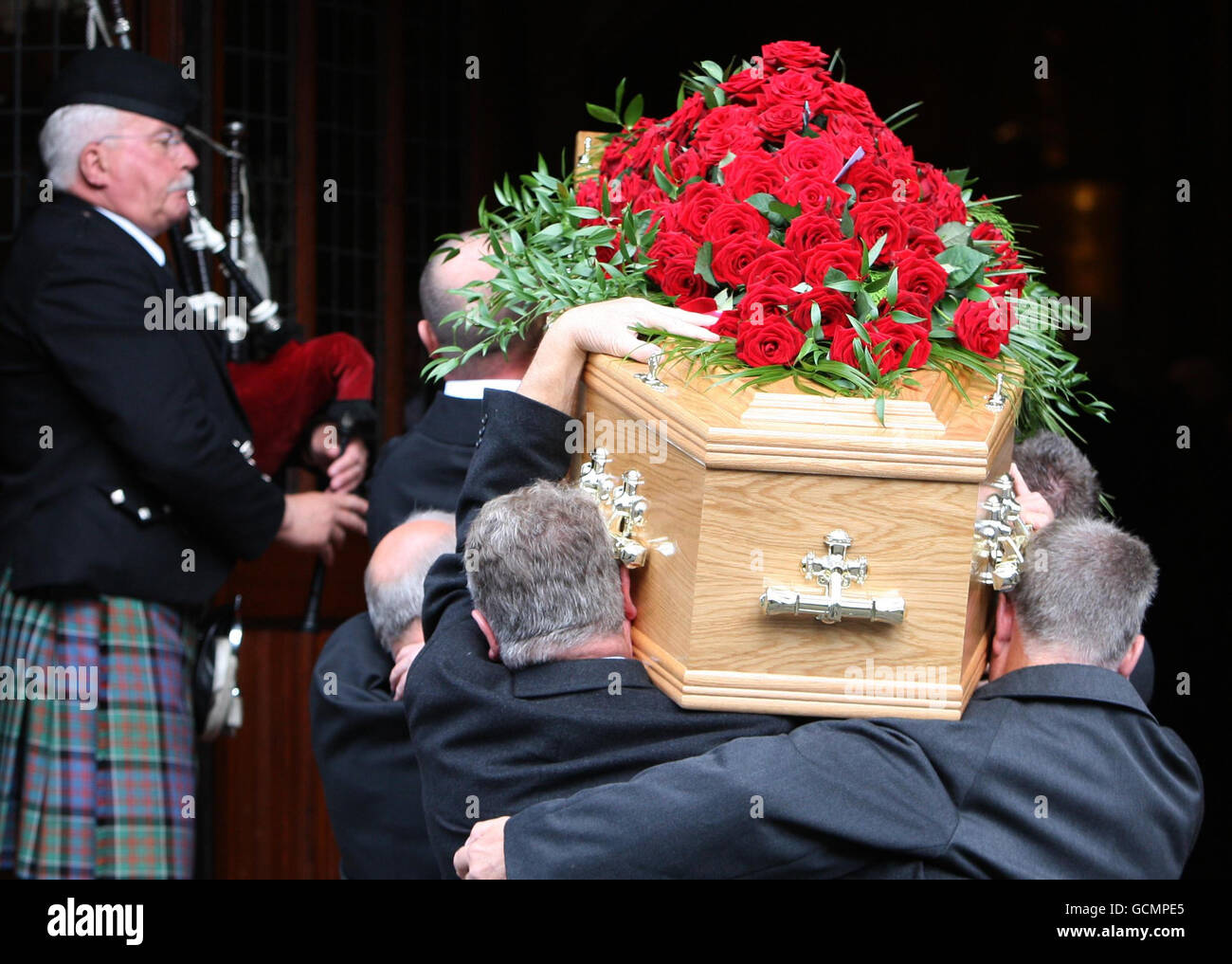 The coffin of former Glasgow shipyard union leader Jimmy Reid being ...