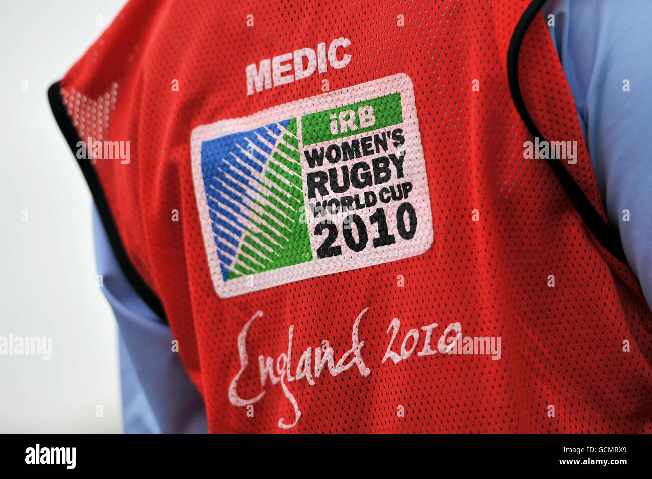 Detail of signage on a medic's uniform at the IRB Women's World Cup ...