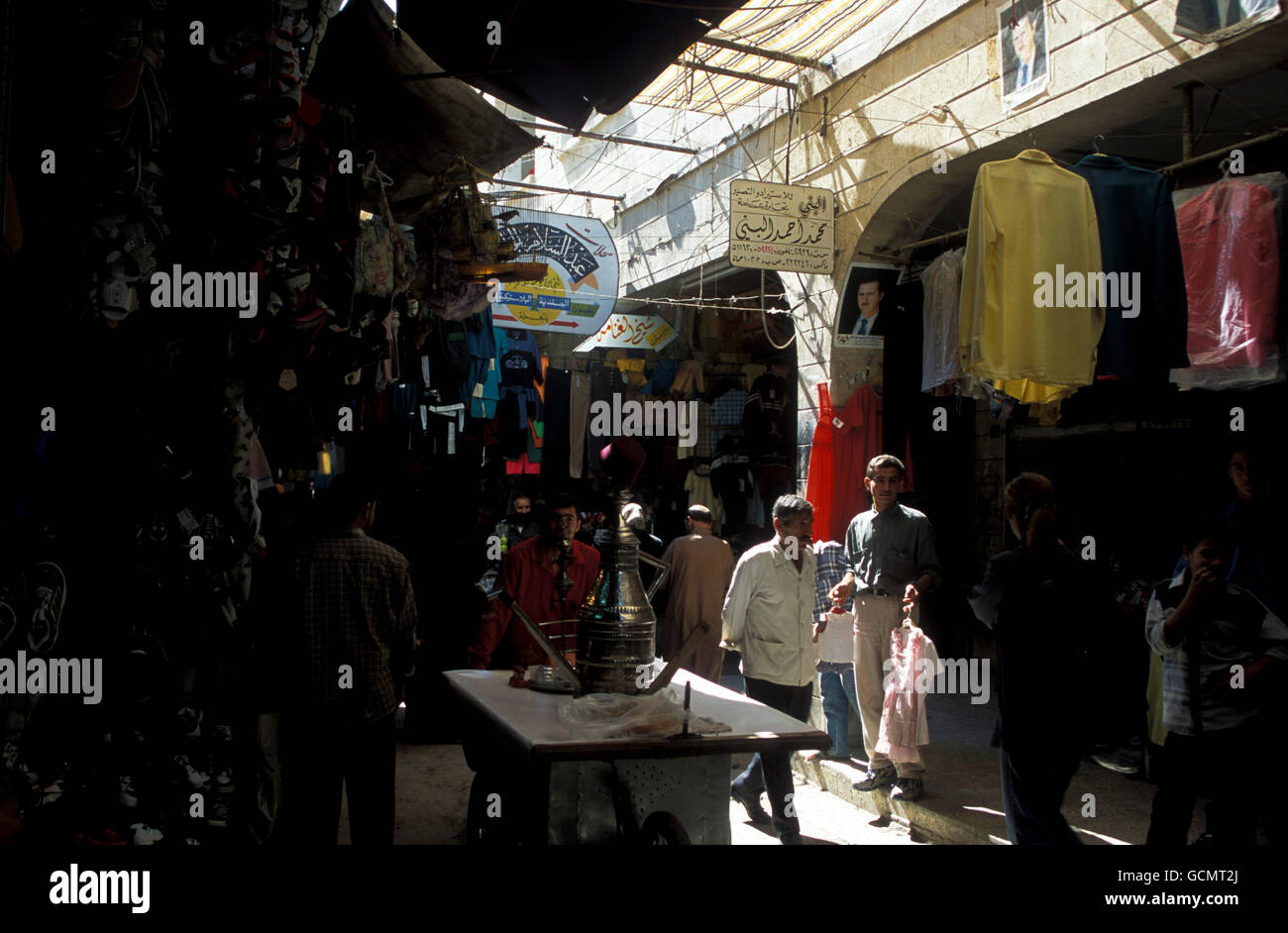 shops in the market or souq in the old town in the city of Damaskus in ...