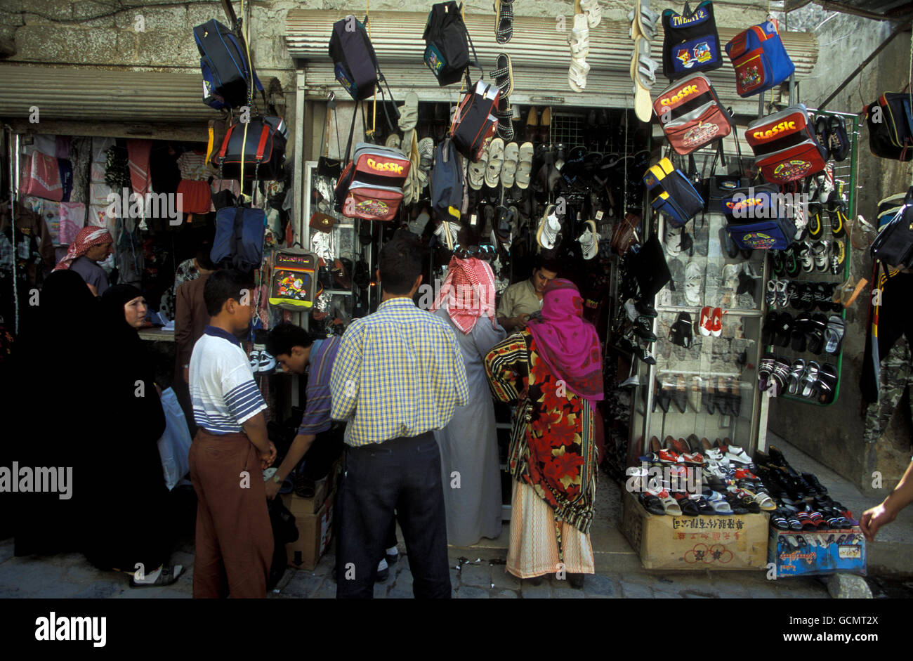 shops in the market or souq in the old town in the city of Damaskus in ...