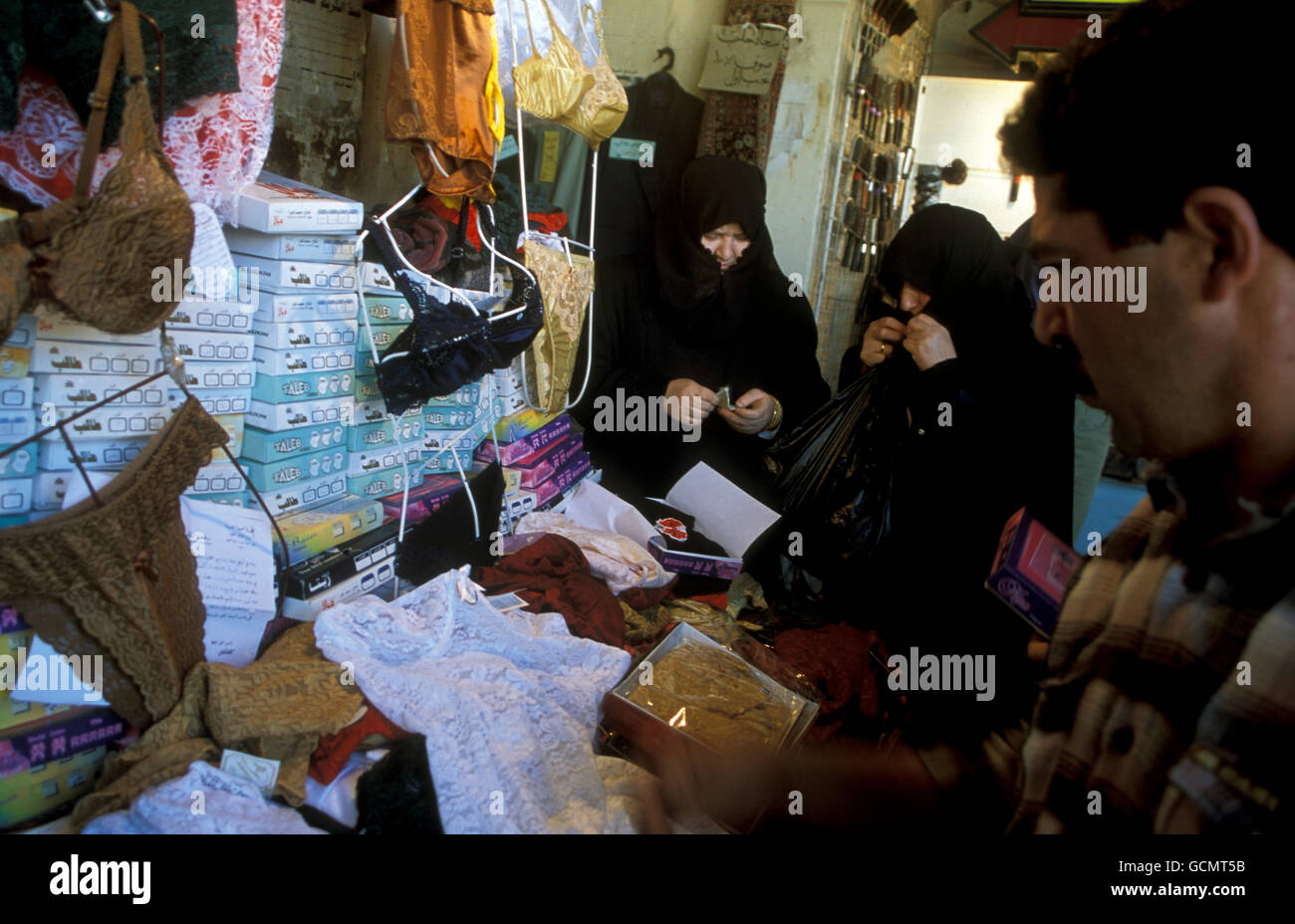 shops in the market or souq in the old town in the city of Damaskus in ...