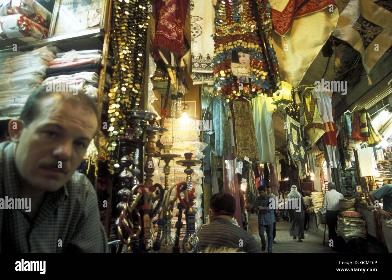 shops in the market or souq in the old town in the city of Aleppo in ...